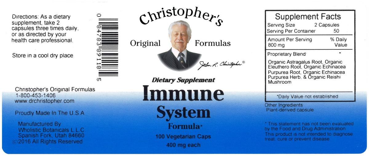 Immune System - 100 Capsules – Christopher's Herb Shop